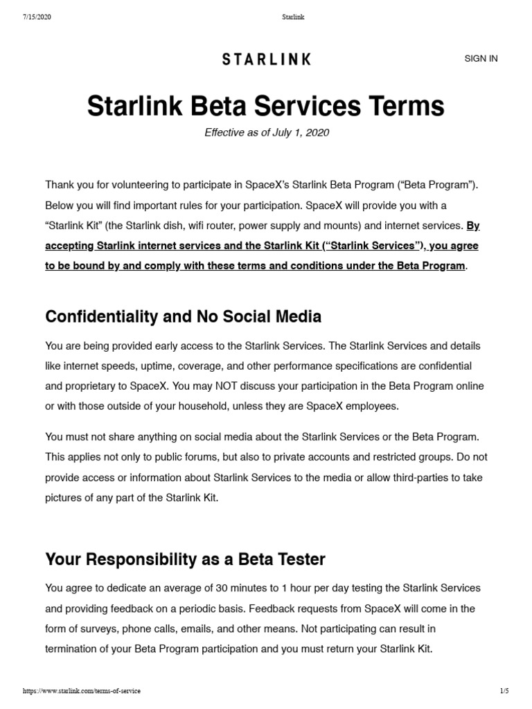 Starlink Beta Services Terms | PDF