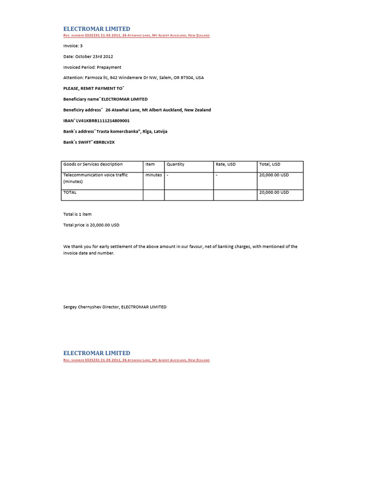 ELECTROMAR LIMITED - Farmoza LLC | PDF
