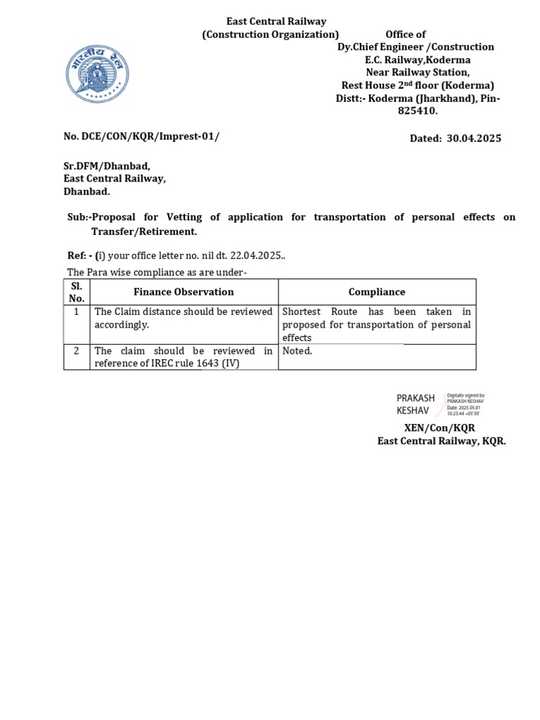 Vetting Proposal for Personal Effects Transport | PDF
