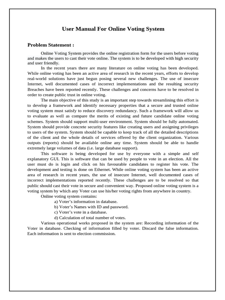 g12 - User Manual For Online Voting System | PDF | Voting | Electronic ...