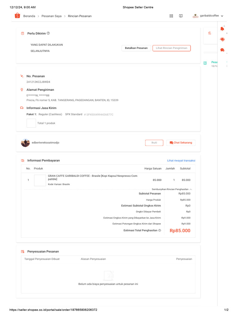 Invoice Shopee Garibaldi 12-12 | PDF