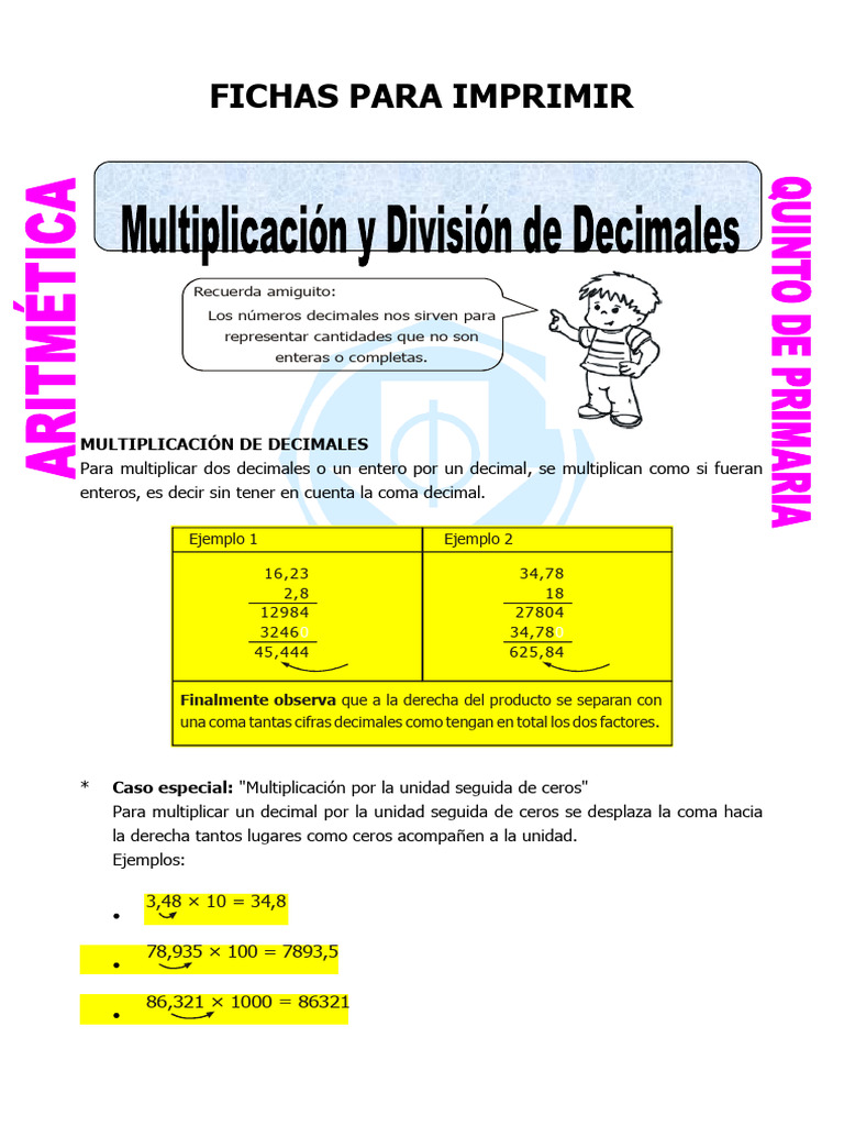 Multiplicación y División de Decimales 5to | PDF | Multiplicación | Decimal