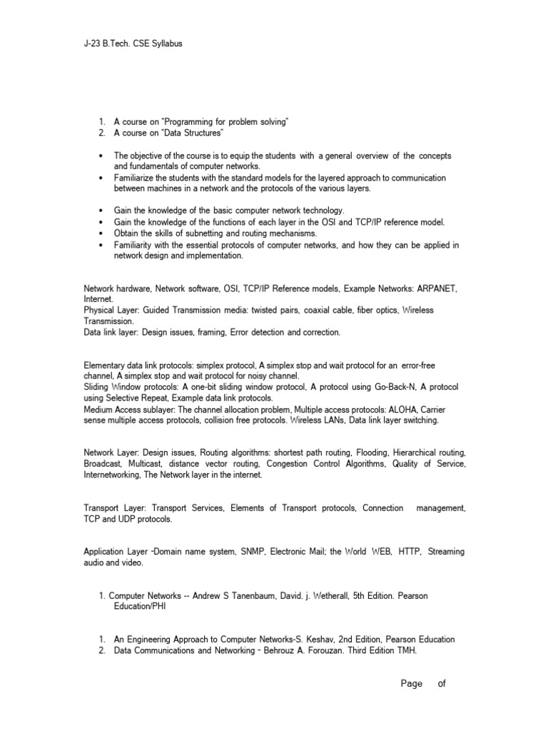 J-23 Computer Networks Syllabus | PDF | Computer Network | Osi Model