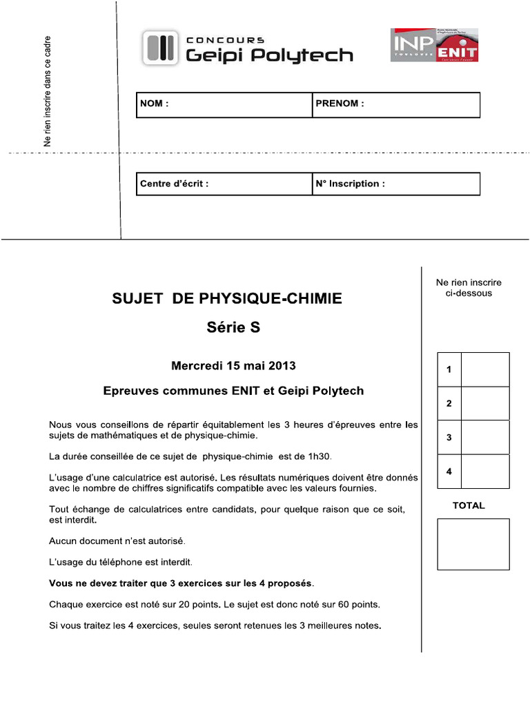 Geipi 2013 Physique Sujet Correction | PDF