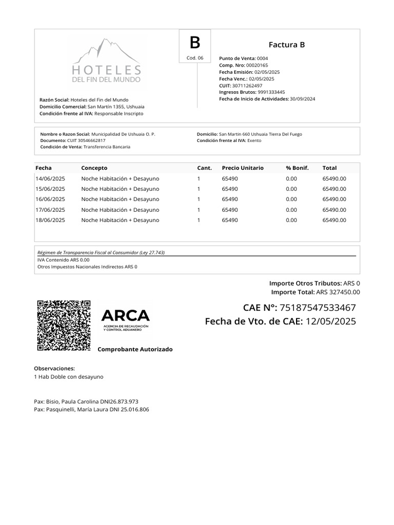 Factura - B 20165 ARS | PDF | Pagos | Impuestos