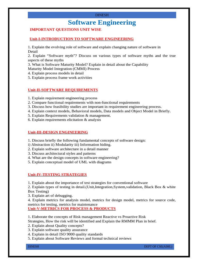 Se-Unit Wise Important Questions | PDF