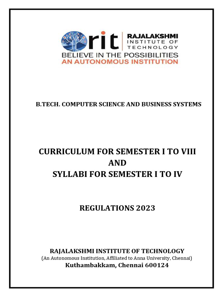 2023 regulation CSBS Autonomous Syllabus | PDF | Engineering | Artificial Intelligence