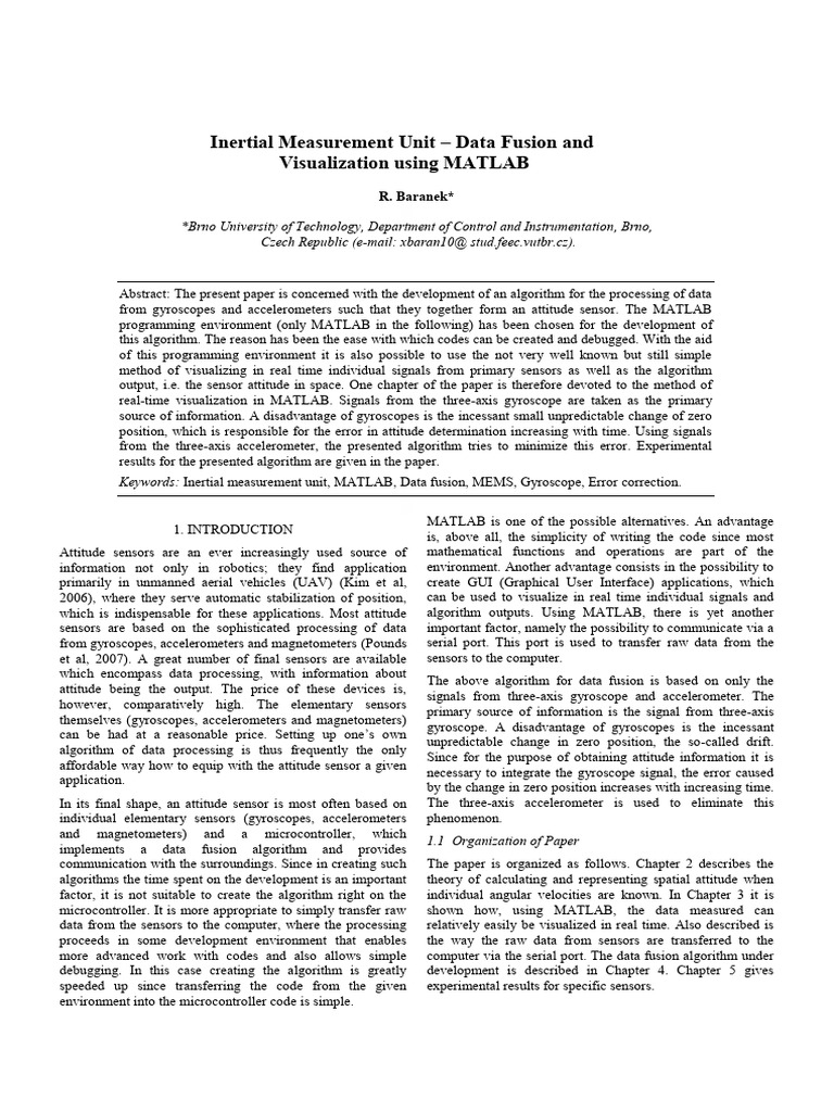 Inertial Measurement Unit - Data Fusion and Visualization Using MATLAB | PDF | Rotation ...