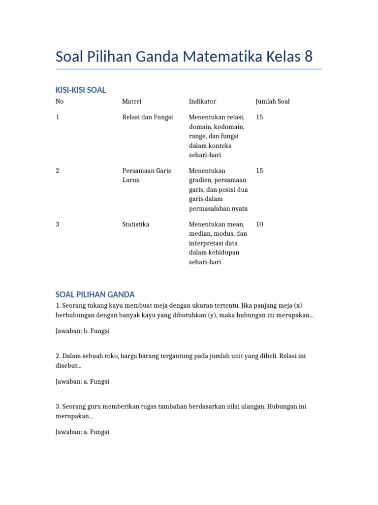 Soal_Mat8_Relasi_Garis_Statistika_Kunci_Jawaban | PDF