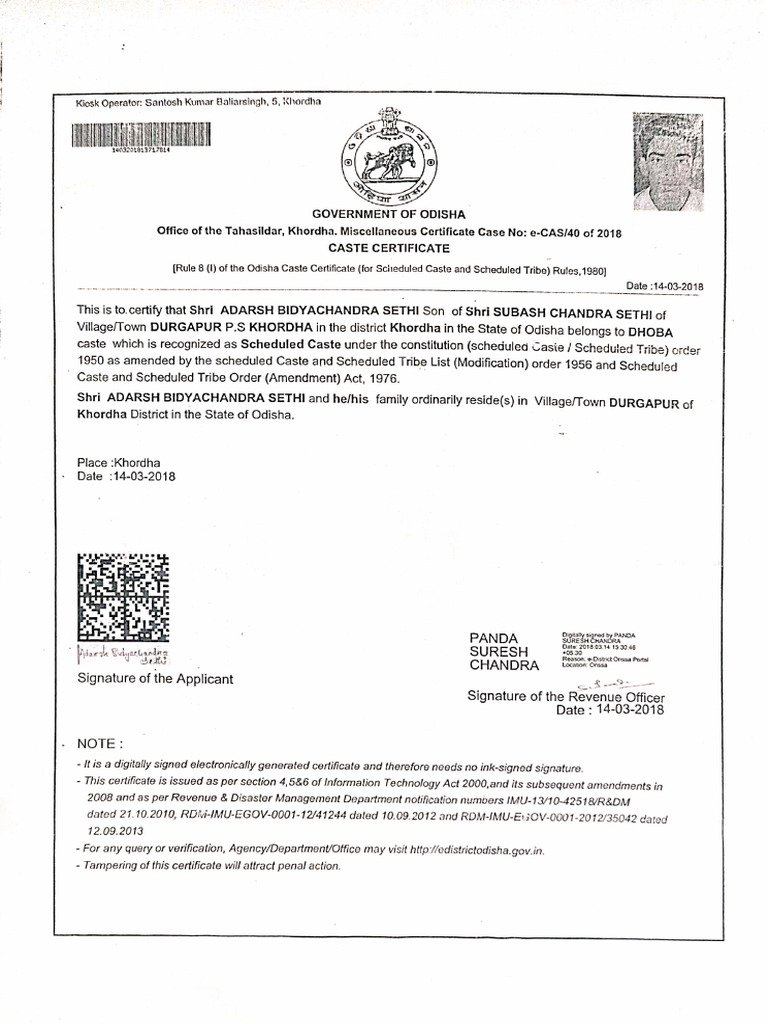 Caste Certificate | PDF