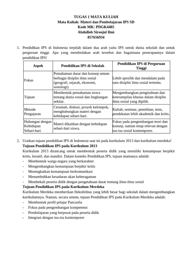 TUGAS 1 MATA KULIAH MAPEM IPS Di SD | PDF