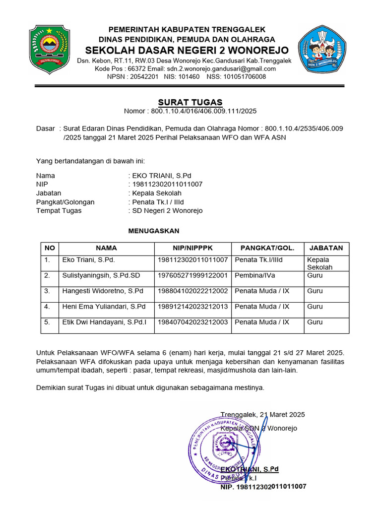SURAT Tugas WFA Jum'at (21 Mar 2025) | PDF