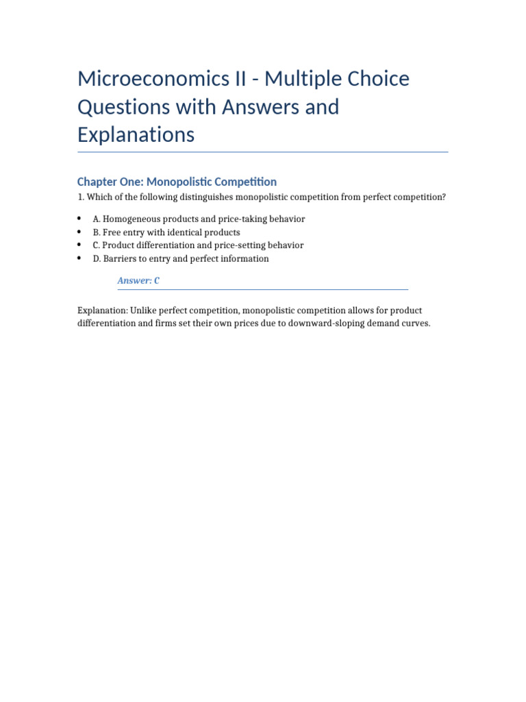 Microeconomics II All Chapters Questions | PDF | Monopoly | Microeconomics