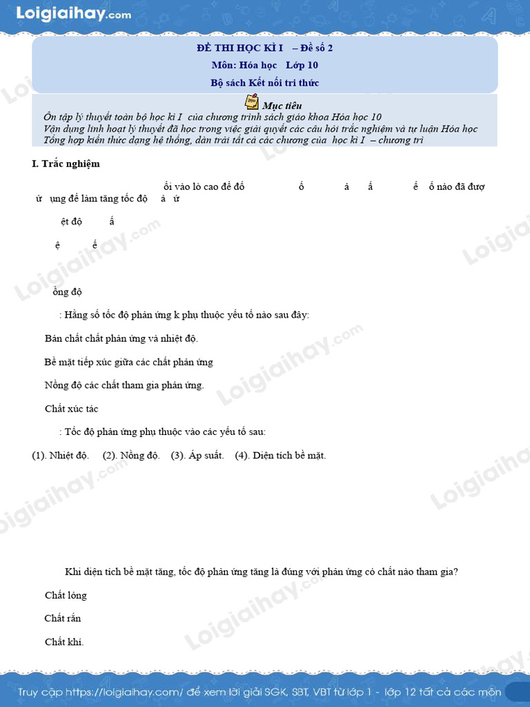 De Thi Hoc Ki 2 Hoa 10 Ket Noi Tri Thuc de So 7 1711016683 | PDF