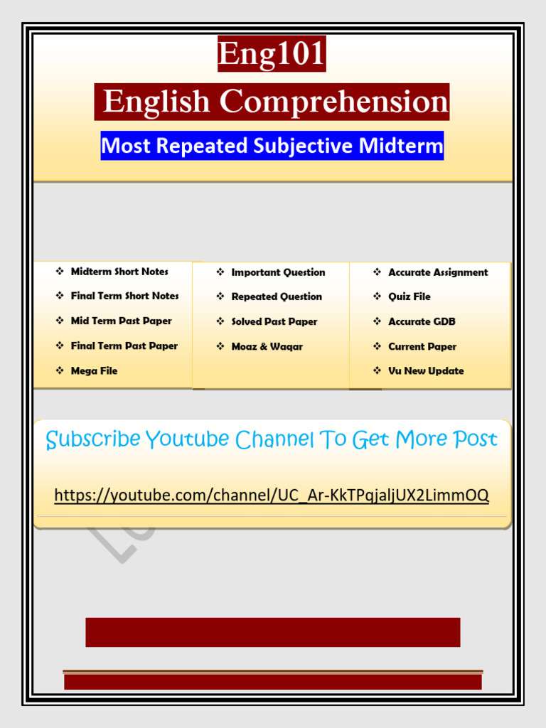 Eng101 Subjective Midterm | PDF | Speed Reading | Semantics