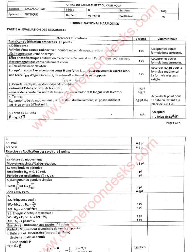 Physique Bac D 2023 | PDF