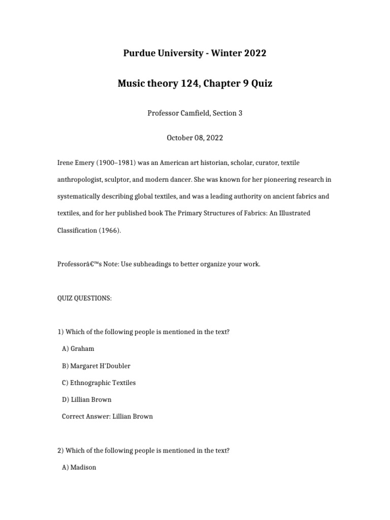 Music Theory 124 Chapter 9 Quiz | PDF