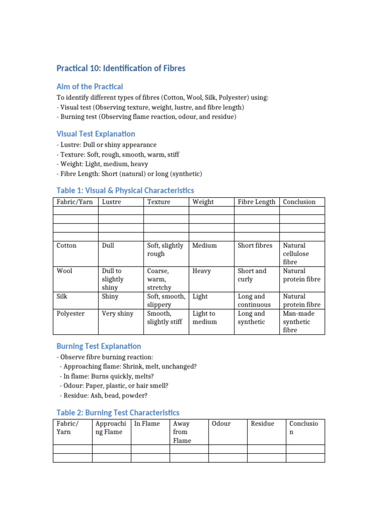 Practical 10 Fibre Identification | PDF | Fibers | Yarn