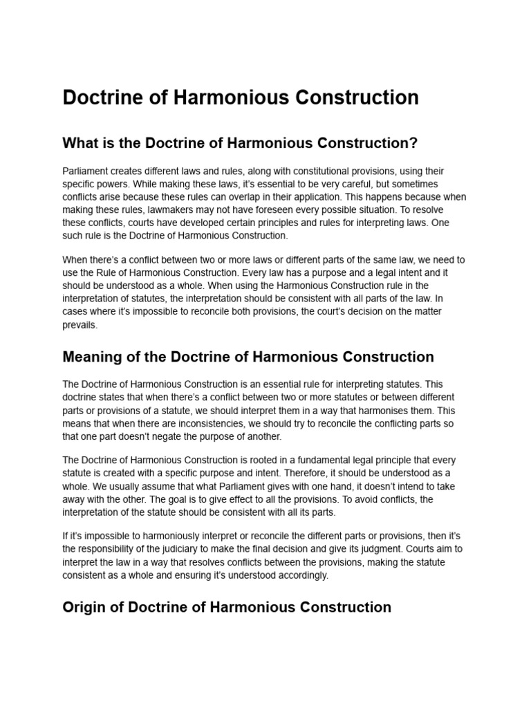 Doctrine of Harmonious Construction | PDF | Political Law | Judiciaries