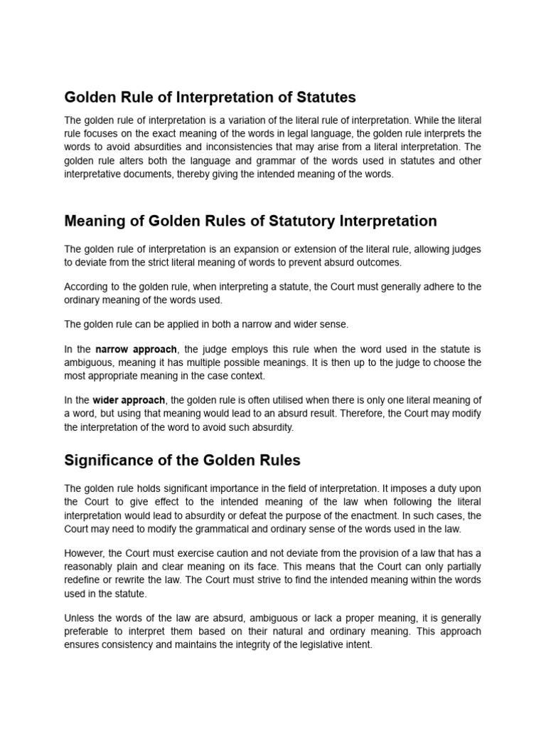 Golden Rule of Statutory Interpretation | PDF | Statutory ...