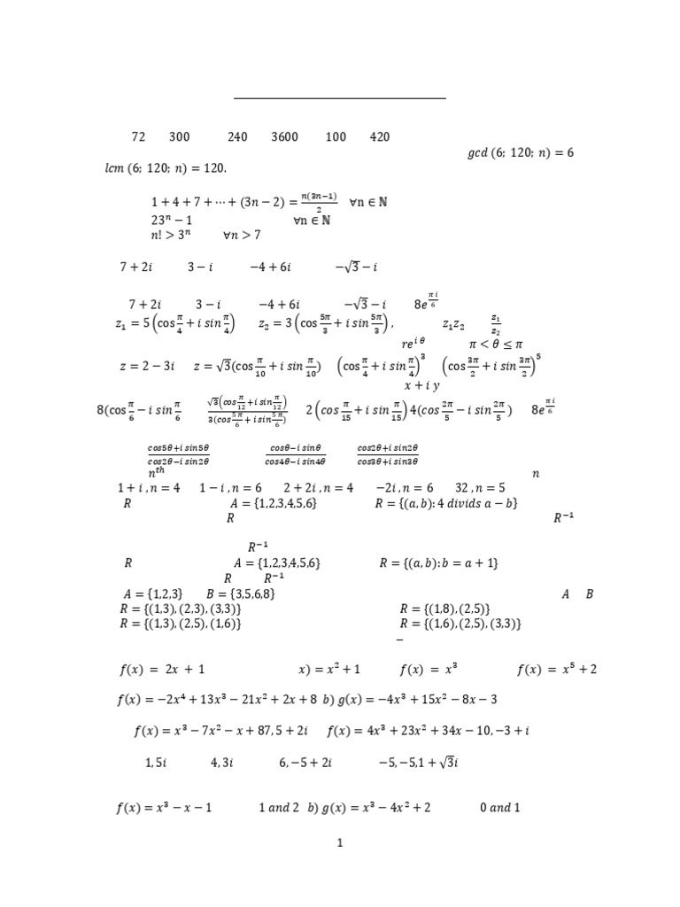 Math 1011 Worksheets: GCF, Induction, Complex Numbers | PDF | Function ...