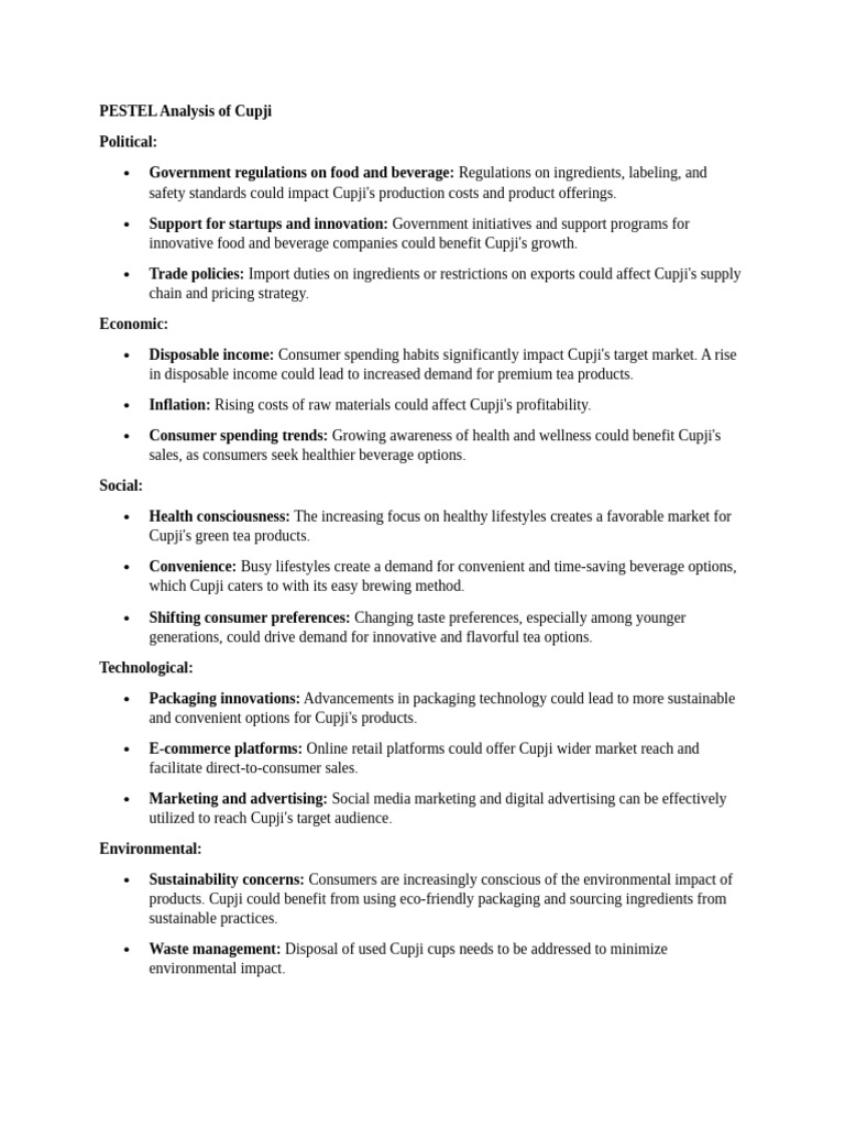 PESTEL Analysis of Cupji | PDF | Product (Business) | Sustainability