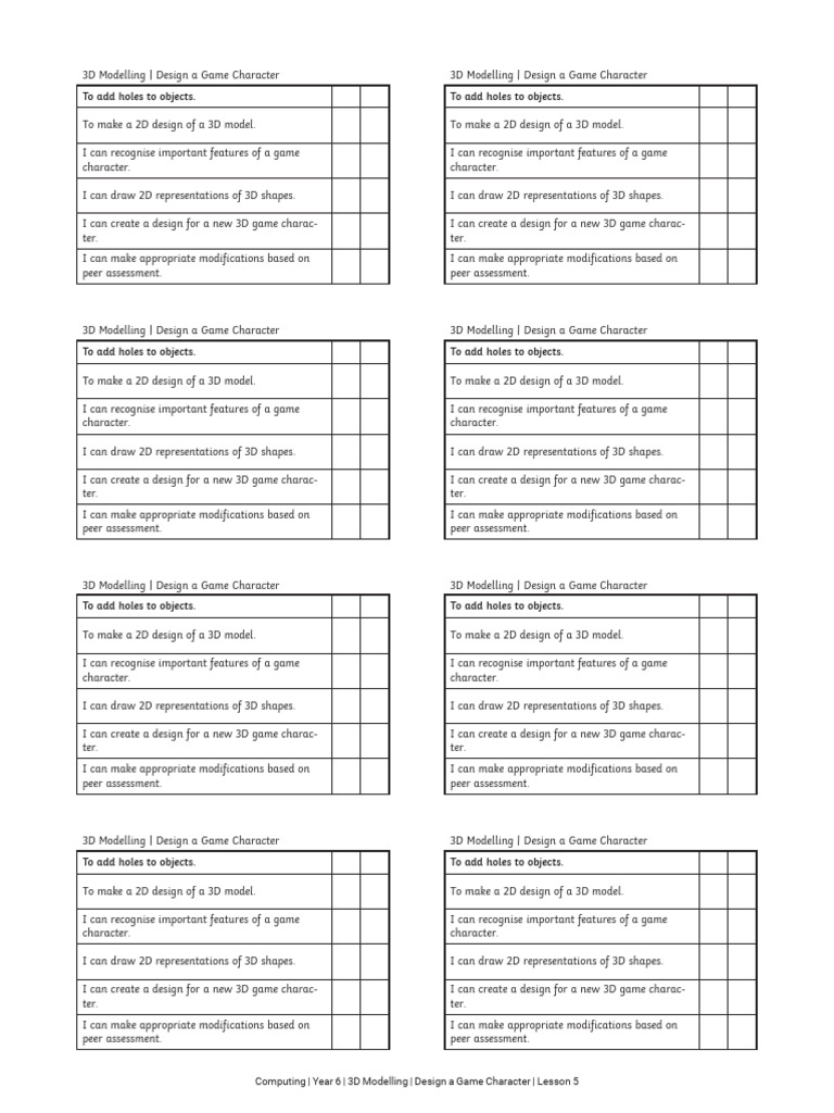 Success Criteria Grid - Design A Game Character | PDF | 3 D Computer ...