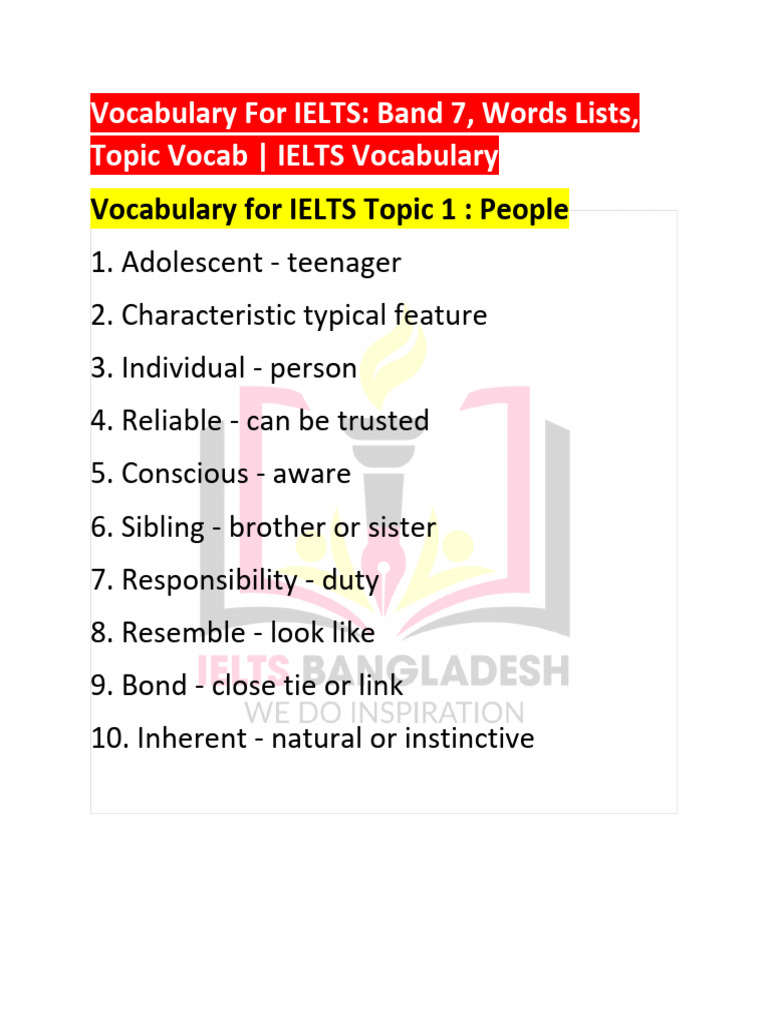 Vocabulary For IELTS Band 7, Words Lists, Topic Vocab IELTS Vocabulary | PDF | Waste | Adolescence