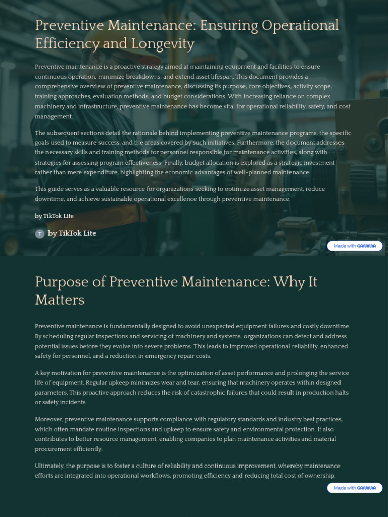 Preventive Maintenance Ensuring Operational Efficiency and Longevity | PDF | Reliability ...