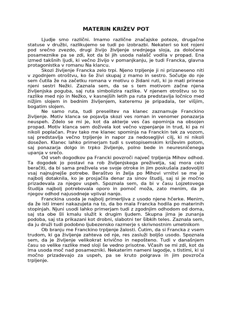 Slo Ese Cankar Ivan Na Klancu 01 Materin Krizev Pot | PDF