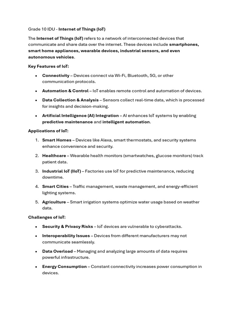 Grade 10 IDU - Internet of Things | PDF