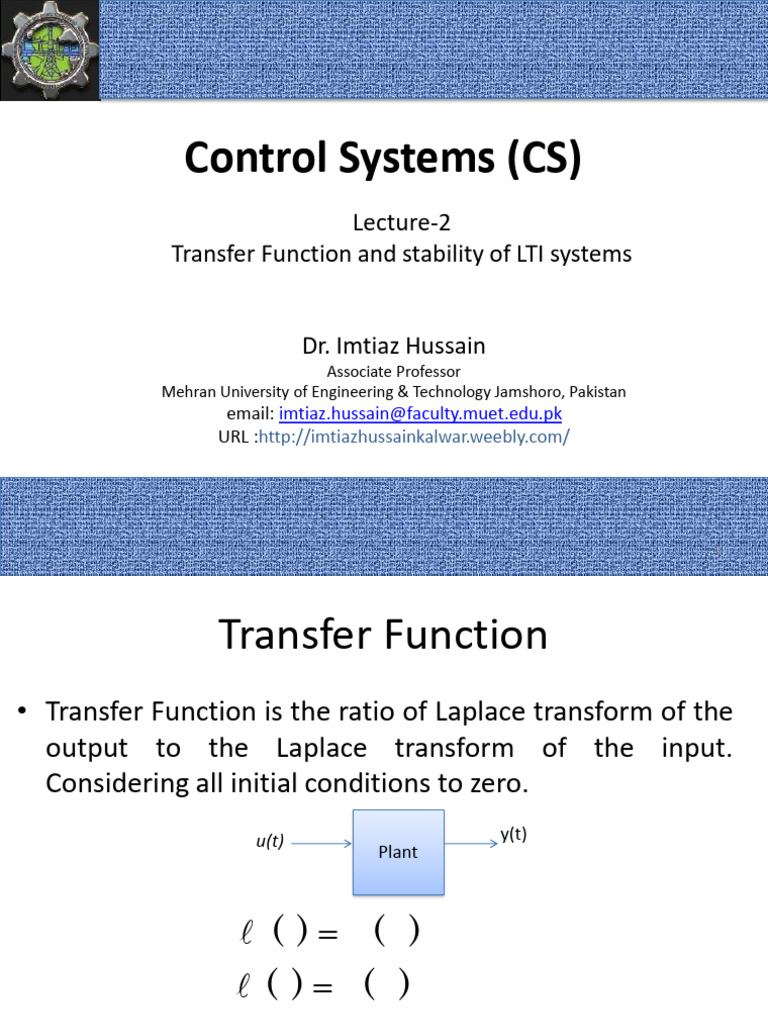 Lecture-2 Transfer Function | PDF | Zero Of A Function | Laplace Transform