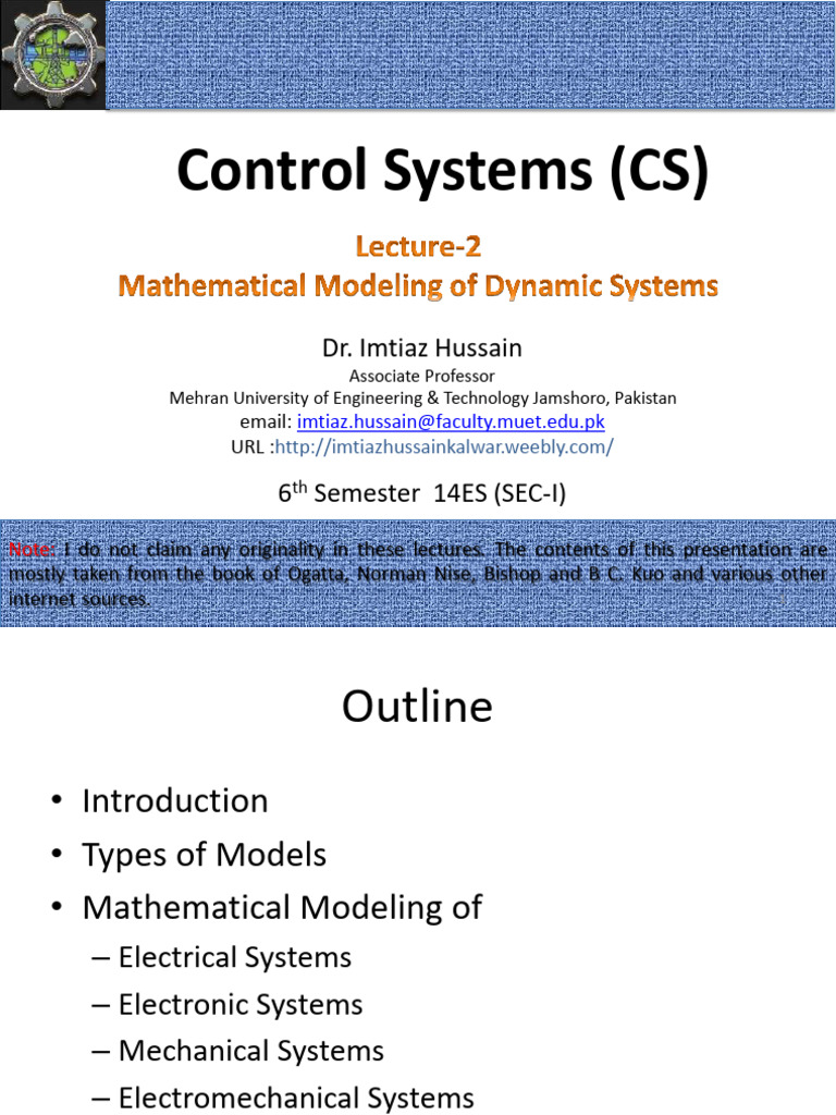 Lecture-2 - Mathematical Modeling of Dynamic Systems | PDF | Gear | Torque