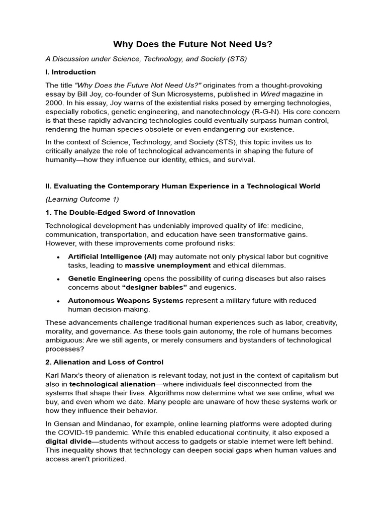 Why Does The Future Not Need Us | PDF | Artificial Intelligence ...