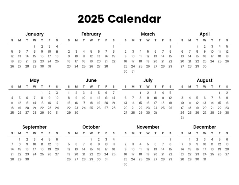 2025 Full Year Calendar Overview | PDF