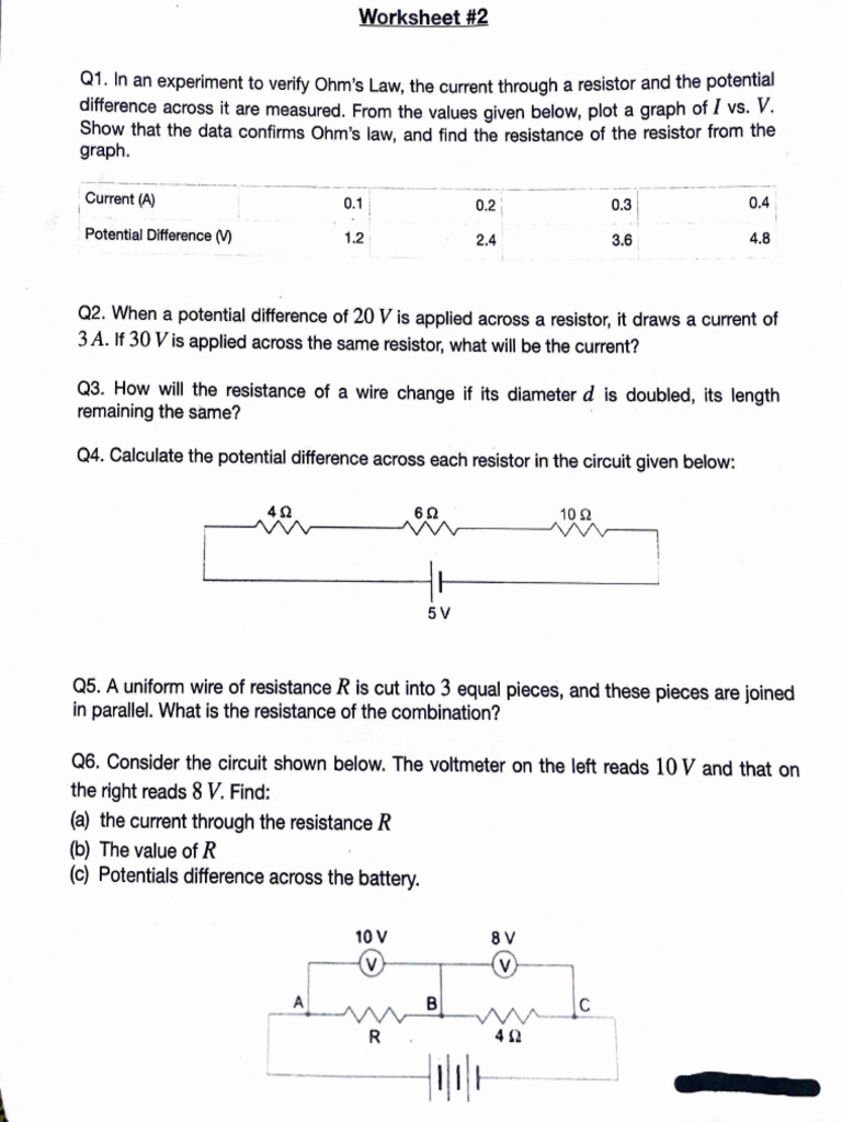 Electricity - Practise Sheet | PDF | Series And Parallel Circuits | Voltage