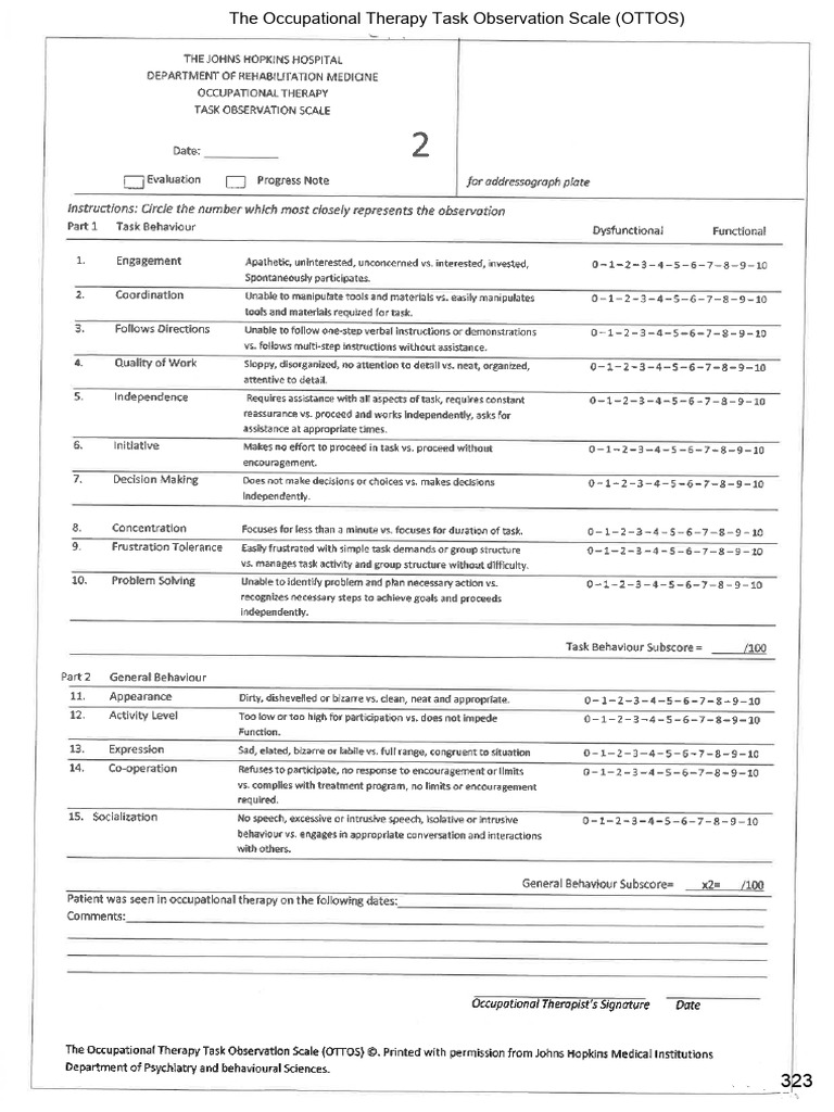 Occupational Therapy Task Observation Scale | PDF