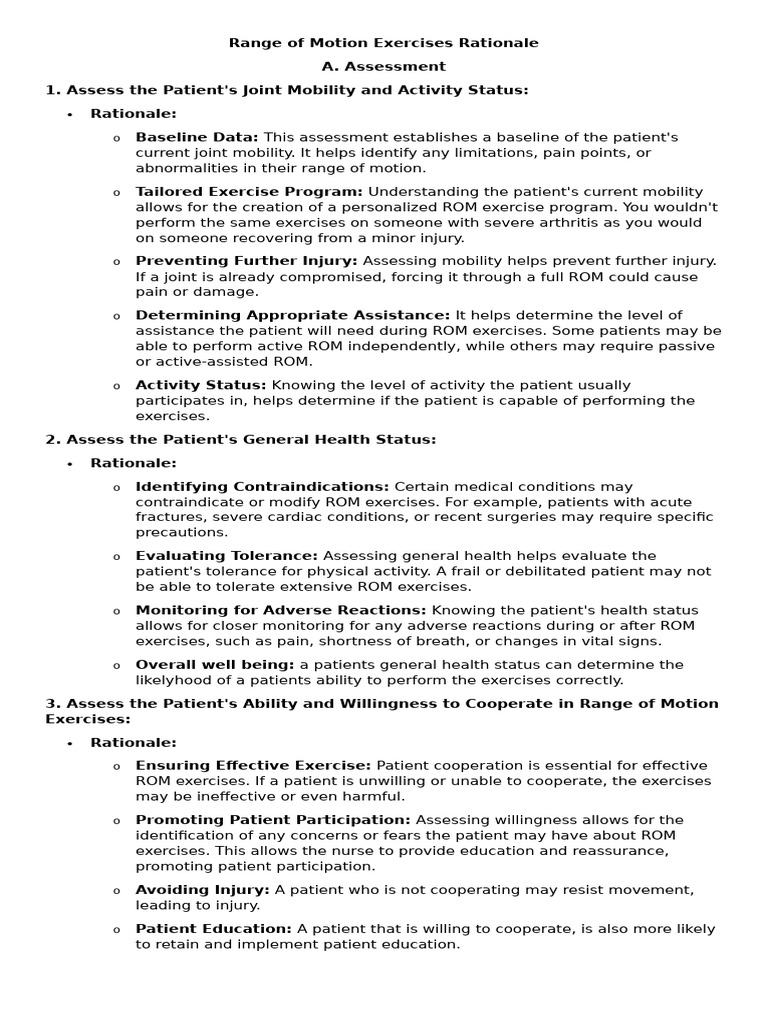 Range of Motion Exercises Rationale | PDF | Health Care | Patient