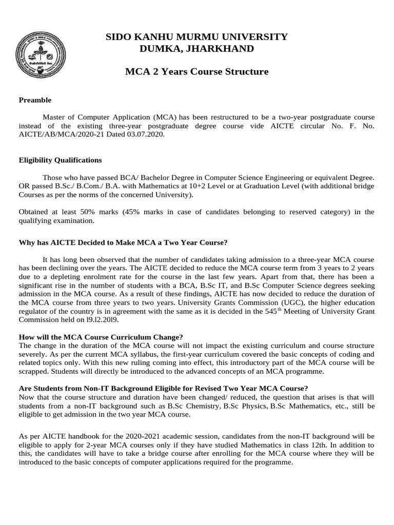 SKMU-MCA-2years-Syllabus (1) | PDF | Class (Computer Programming) | Method (Computer Programming)