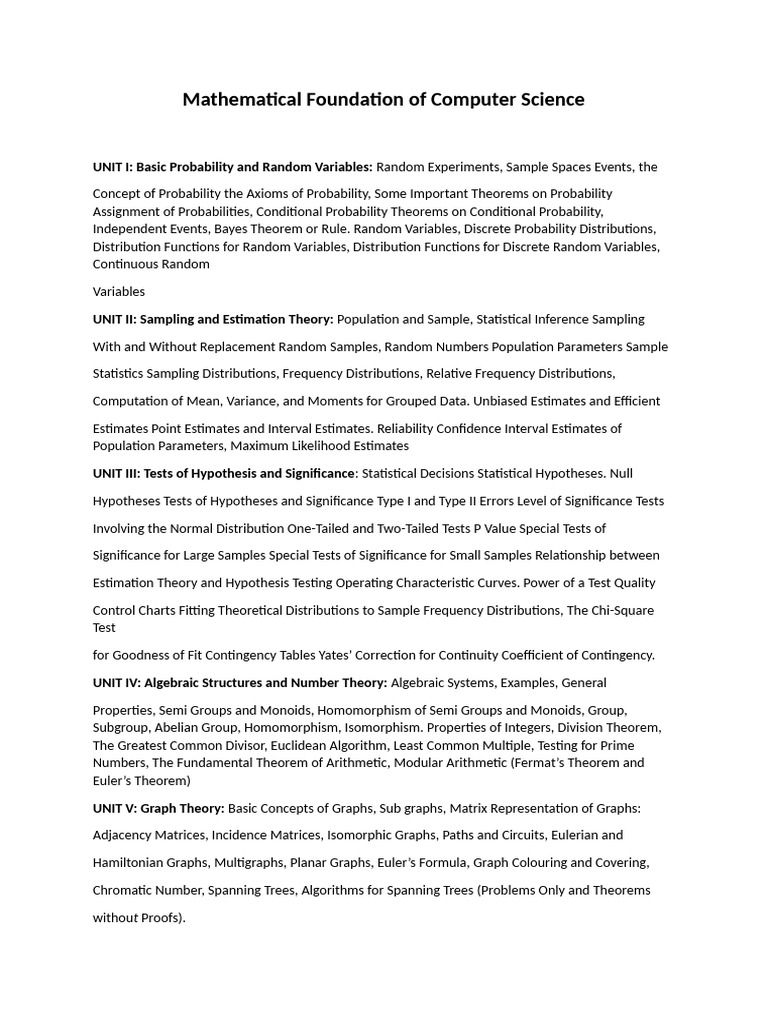 Mathematical Foundation of Computer Science - Notes | PDF | Probability ...