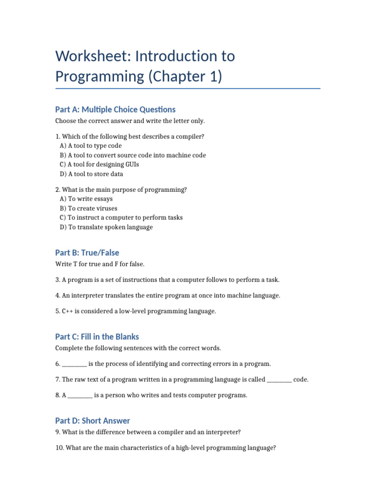 Intro to Programming: Key Concepts Quiz | PDF