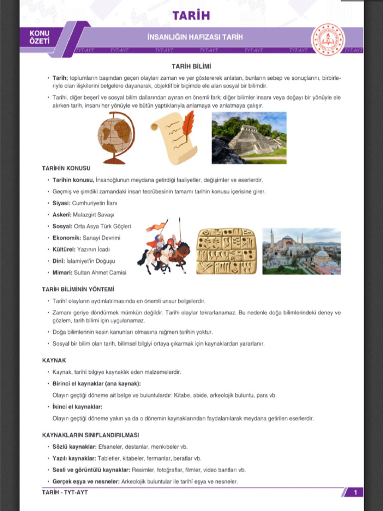 Mebi̇ Tyt-Ayt Tari̇h Özet | PDF