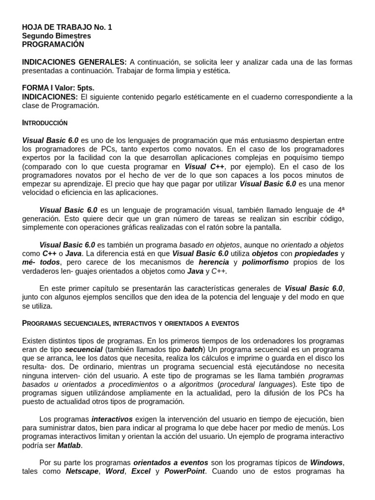 Documento para Programación | PDF | Objeto (informática) | Lenguaje de programación