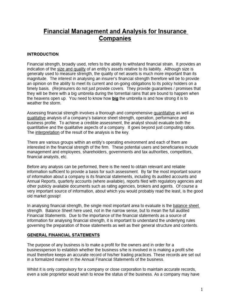 Analysis for Insurance - Notes | PDF | Balance Sheet | Valuation (Finance)
