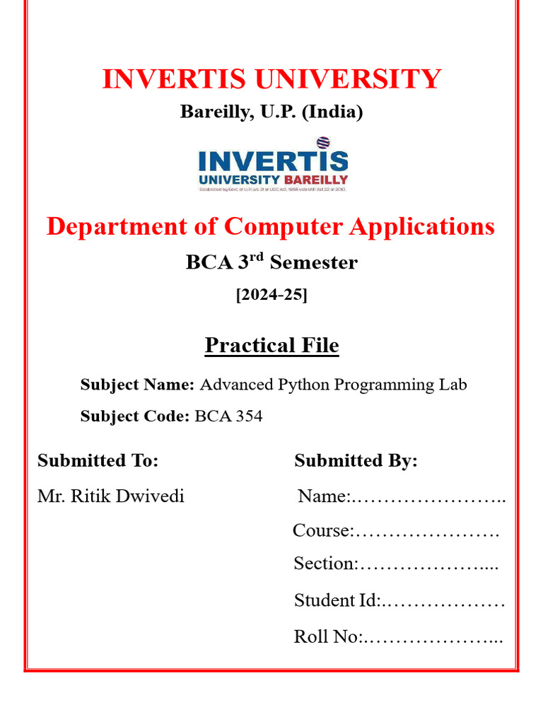 Advanced Python Front Page BCA 3rd Semester | PDF
