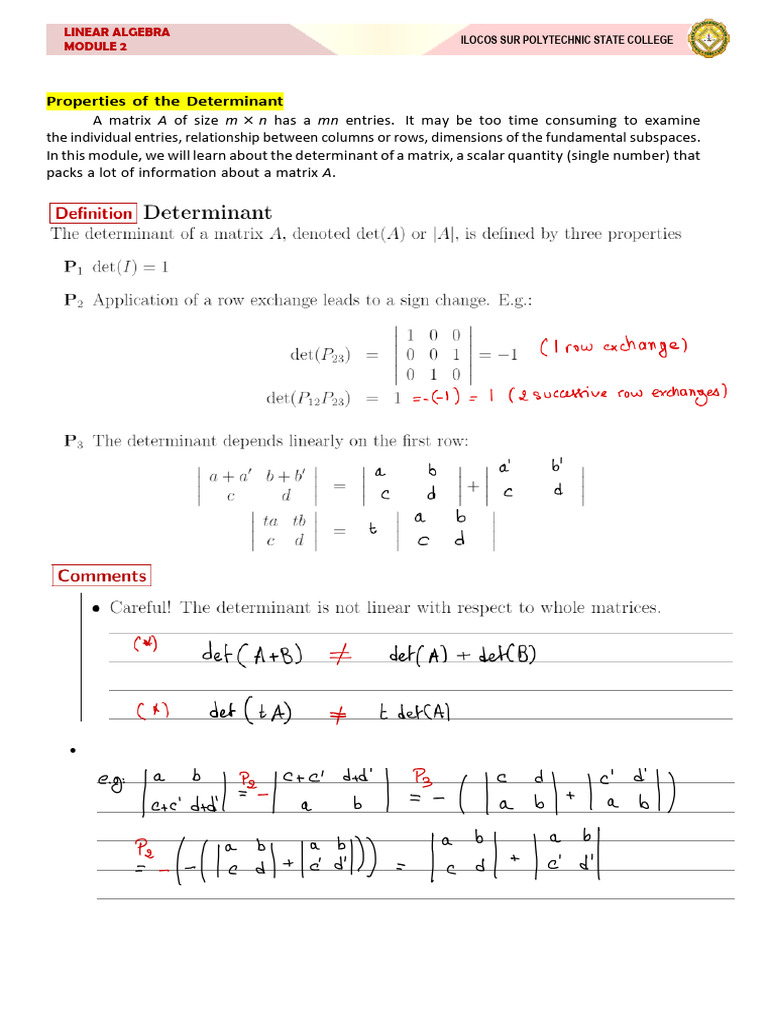 Linear Algebra MODULE 2 Determinants | PDF