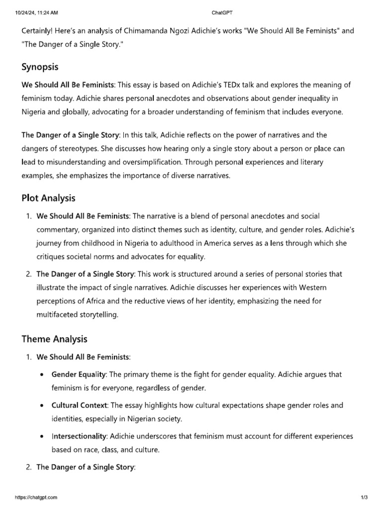 Chimamanda Adichie's Book Analysis | PDF