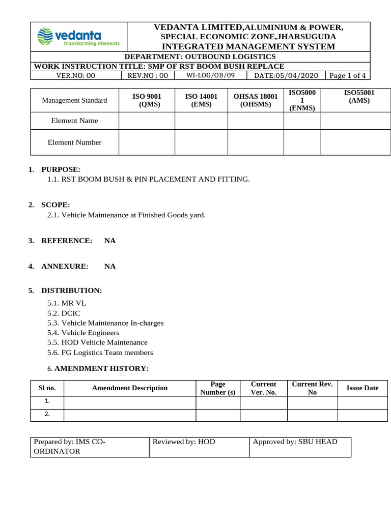 SMP of RST Boom Bush Replace | PDF | Mechanical Engineering | Vehicles