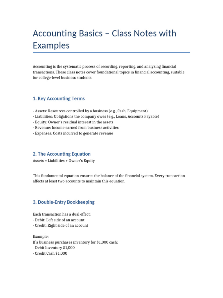 Accounting Basics Class Notes | PDF