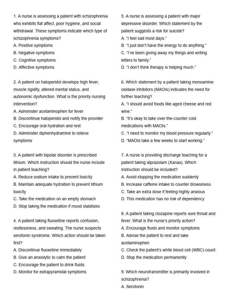 Psych Practice Test 2 | PDF | Schizophrenia | Antipsychotic